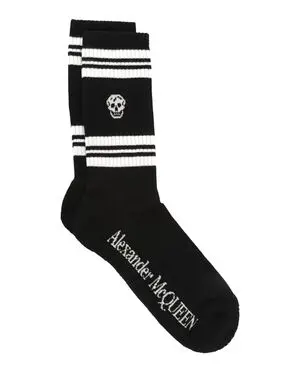 Alexander McQueen Striped Socks With Skull Logo - Black Ivory