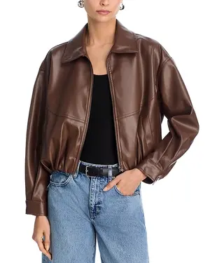 Aqua Faux Leather Bubble Hem Bomber Jacket