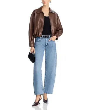 Aqua Faux Leather Bubble Hem Bomber Jacket