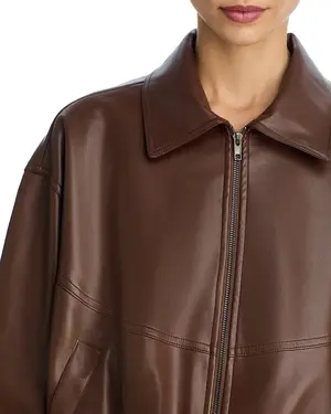 Aqua Faux Leather Bubble Hem Bomber Jacket