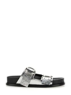 JIL SANDER Leather Buckle Sandal - Silver