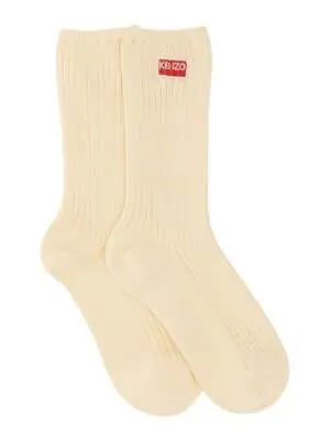 Kenzo High Leg Socks With Logo Patch - White