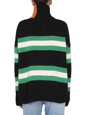 RIGHT FOR Striped Turtleneck Cardigan - Multicolour