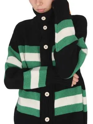 RIGHT FOR Striped Turtleneck Cardigan - Multicolour