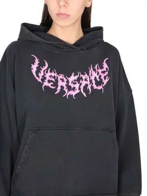 Versace Logo Hooded Sweatshirt - Black