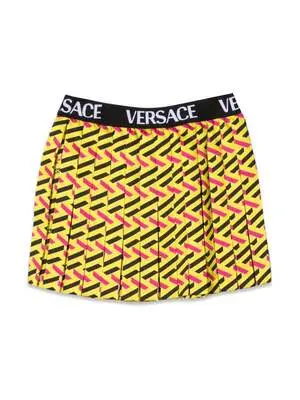 Versace Monogram Twill Skirt With Logo Elastic Waistband