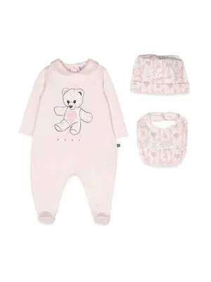 Philipp Plein Romper, Bib, And Bonnet Set - Pink