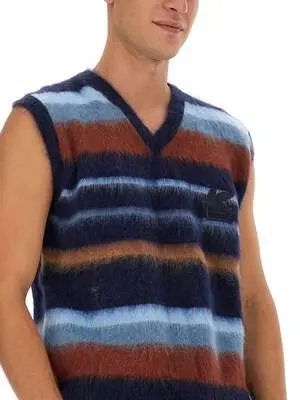 Etro Slim Fit Striped Vest - Blue