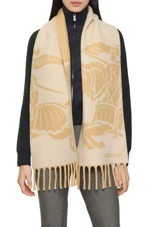 Burberry Reversible Ekd Wool Scarf - Sand
