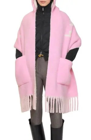 Burberry Logo Alpaca & Wool Blend Hooded Scarf - Sugar Pink