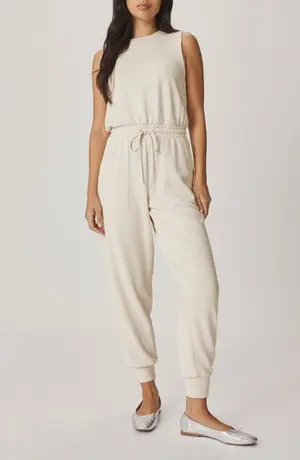 Splendid Scubasoft Tie Waist Sleeveless Jumpsuit - Pale Oak White