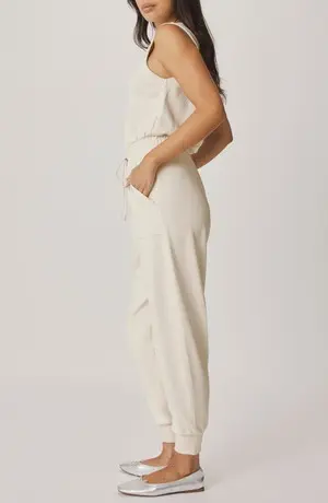 Splendid Scubasoft Tie Waist Sleeveless Jumpsuit - Pale Oak White