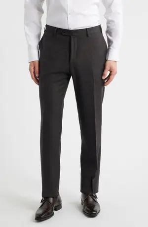 Canali Siena Regular Fit Super 130s Wool Dress Pants - Black