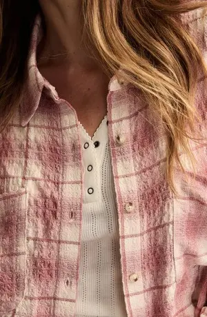 Lucky Brand Plaid Crop Button-up Shirt - Pink Plaid