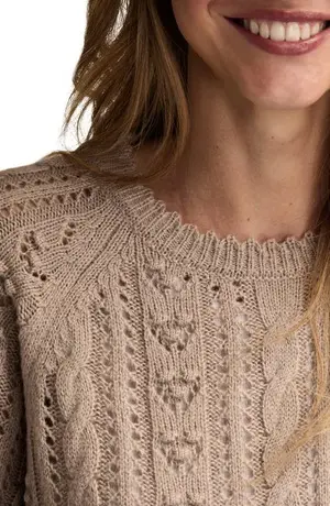 Lucky Brand Pointelle Crewneck Sweater - Wheat Heather