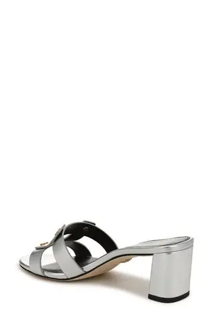 Veronica Beard Via Leather Slide Sandal - Silver