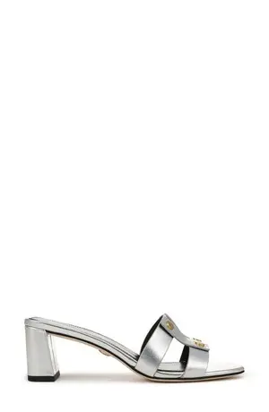 Veronica Beard Via Leather Slide Sandal - Silver
