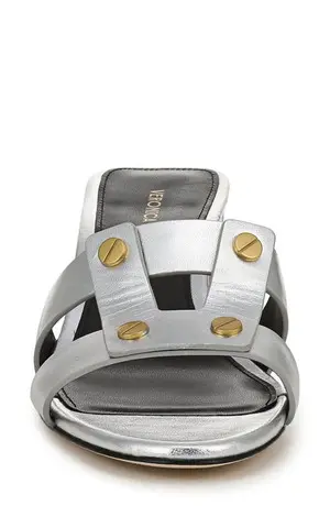 Veronica Beard Via Leather Slide Sandal - Silver