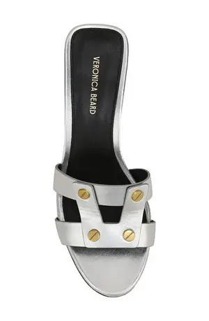 Veronica Beard Via Leather Slide Sandal - Silver