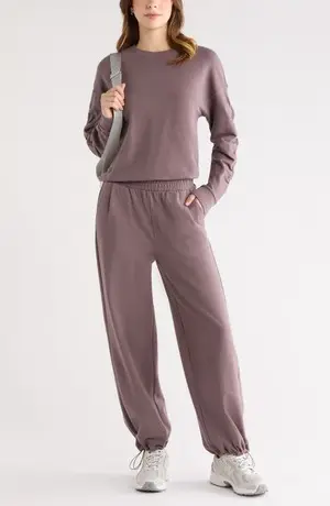 Zella Cinch Cord Hem Sweatpants - Grey Plum