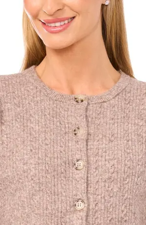 Halogen Cable Stitch Crewneck Cardigan - Desert Taupe