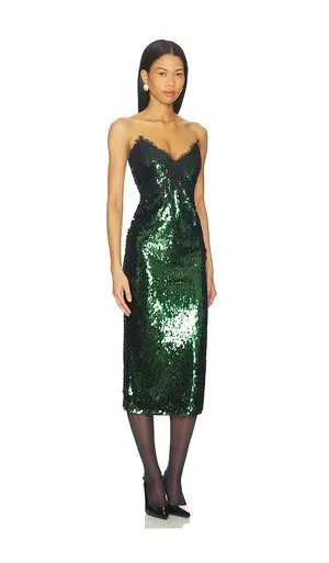 Retrofete Sequin Embellished Strapless Midi Dress - Pine