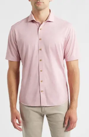 Johnnie-o Breck Hangin’ Out Knit Short Sleeve Button-up Shirt - Snapper