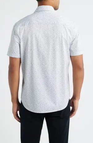 Bugatchi Miles Ooohcotton® Leaf Print Short Sleeve Button-up Shirt - Sand