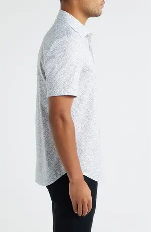 Bugatchi Miles Ooohcotton® Leaf Print Short Sleeve Button-up Shirt - Sand