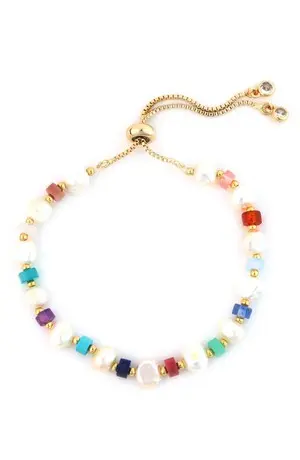 PANACEA Beaded Pearl Slider Bracelet - Multi Gold