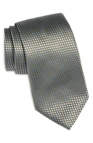 Canali Patterned Silk Neck Tie Green