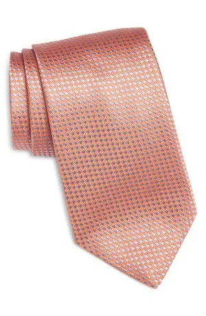 Canali Patterned Silk Tie - Orange