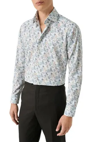 Eton Contemporary Fit Floral Twill Dress Shirt - Medium Blue