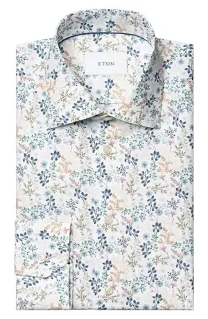 Eton Contemporary Fit Floral Twill Dress Shirt - Medium Blue