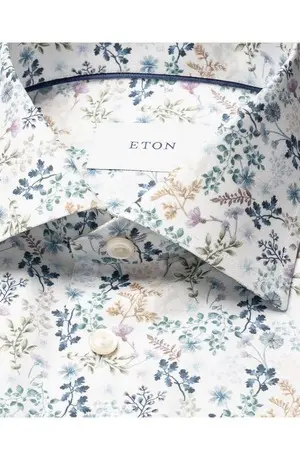 Eton Contemporary Fit Floral Twill Dress Shirt - Medium Blue