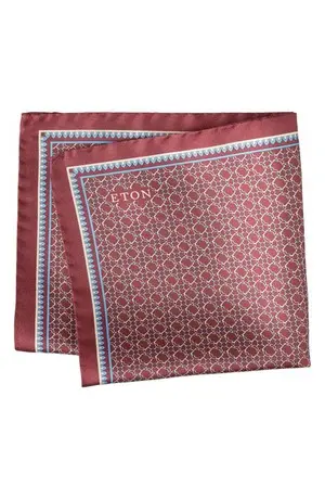 Eton Interlock Print Silk Twill Pocket Square - Medium Red