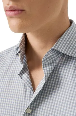 Eton Contemporary Fit Mélange Check Dress Shirt - Medium Blue