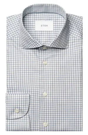 Eton Contemporary Fit Mélange Check Dress Shirt - Medium Blue