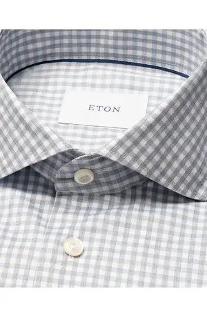 Eton Contemporary Fit Mélange Check Dress Shirt - Medium Blue