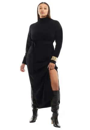 JUNE + VIE Turtleneck Sweater Dress - Black Onyx