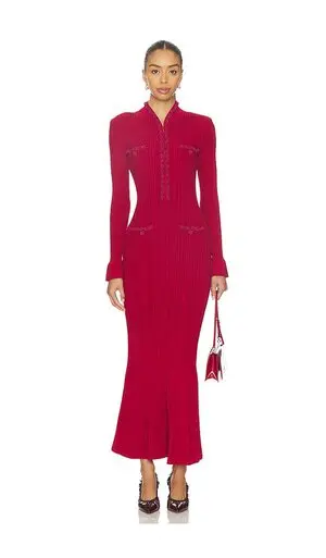 SELF-PORTRAIT Pearl Trim Knit Midi Dress