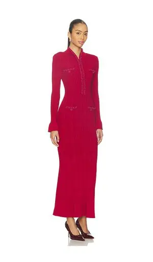 SELF-PORTRAIT Pearl Trim Knit Midi Dress