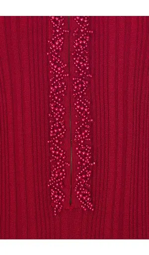 SELF-PORTRAIT Pearl Trim Knit Midi Dress