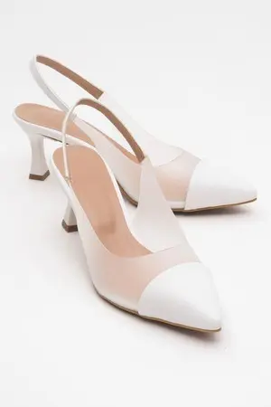 PROLOGUE SHOES Pointed Toe Slingback Pumps - White