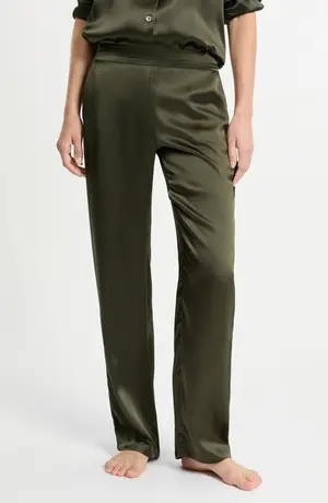 ETAM Pearly Silk Straight Leg Pajama Pants - Kaki
