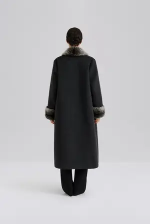 MALINA Anouk Yve Faux Fur Trim Wool Coat