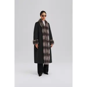 MALINA Anouk Yve Faux Fur Trim Wool Coat - Grey