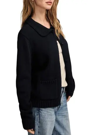 Lucky Brand Cotton Knit Cardigan - Cadet Navy