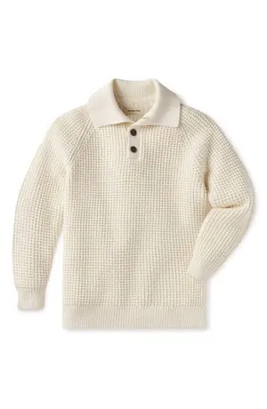 THE NORMAL BRAND Waffle Cotton Blend Polo Sweater - Ivory