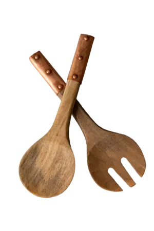 COPPERMILL KITCHEN Vintage Inspired Wood Serving Utensils With Copper Strap Handles - Brown